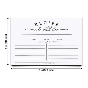 Bliss Collections Recipe Cards, Classic, Double-Sided Cards for Family Recipes, Wedding Showers, Bridal Showers, Baby Showers and Housewarming Gifts, 4"x6" (50 Cards)
