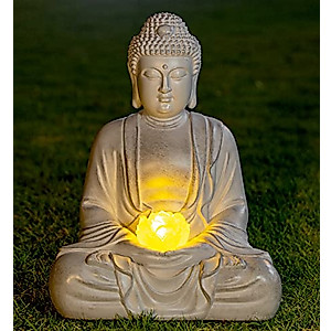 Meditating Garden Buddha Statue - Large Outdoor Statue with Solar Lights, Resin Zen Garden Figurine, Buddha Serene Decorative Sculptures for Home Indoor Outdoor Desk Porch Art Decoration (Waterproof)