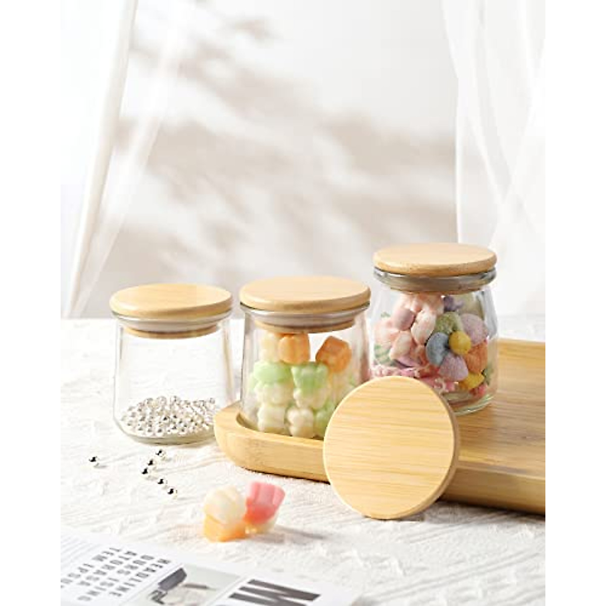 Oui Yogurt Jar Lids - 6 Pack Oui Lids- Natural Bamboo Wood with Silicone Sealing Rings, For 5 Oz Oui Yogurt Jars