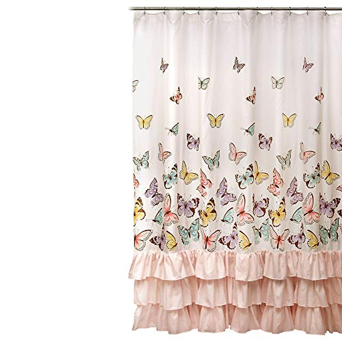 Lush Decor, Pink Flutter Butterfly Shower Curtain | Textured Ruffle Print Fabric Bathroom Decor, x 72, 72 x 72