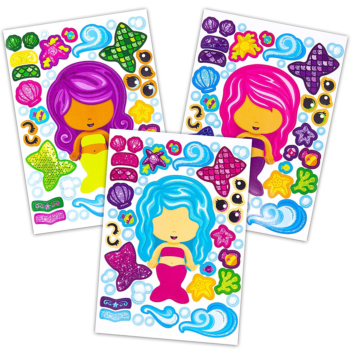 24 Make A Sea Sticker Sheets - Stickers of All Your Kids Favorite Sea Life - Fun Craft Project for Children - Perfect Birthday Party Favors for Mermaid & Under The Sea Themed Parties