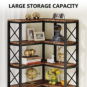 LITTLE TREE 7-Shelf Corner Bookshelf Modern Corner Bookcase Corner Shelf for Living Room Home Office, Rustic Brown