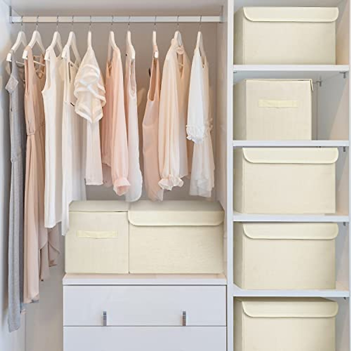 Bagnizer Collapsible Storage Bins with Lids, [1-Pack] Medium 22 Quart Linen Fabric Storage Boxes with Lids  for Home Bedroom Office (14.6 x 9.5 x 9.5, Beige)