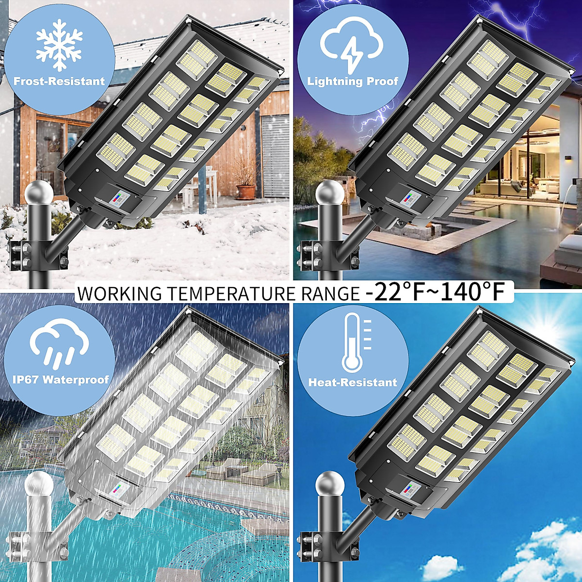 Vzyhik 3-Pack Solar Parking Lot Light - 4800W Solar Street Light 360000LM Dusk to Dawn Street Lights Solar Powered, IP67 Waterproof Solar Wide Angle Lamp with Motion Sensor for Yard, Road