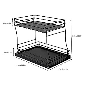 LOYALHEARTDY Pull Out Cabinet Organizer, 2 Tier Stainless Steel Under Sink Storage with Sliding Drawers Rectangular Home Organizer Shelf for Bathroom Kitchen (15.55 x 11.42 x 13.19inch, Black)