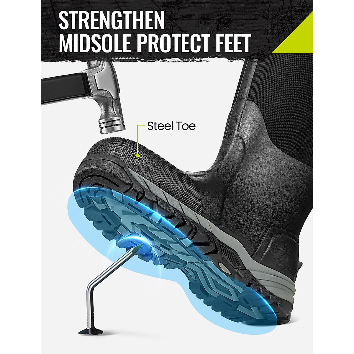 TIDEWE Puncture Proof Work Boots Men (Black, Size 7-13)