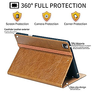 NANRUIL for Ipad Pro 11-inch Case 4th/3rd/2nd/1st Gen Genuine Leather Cover Protective Shell for 2022/2021/2020/2018 with Pocket Strap,Built-in Pencil Holder and Auto Wake/Sleep.Brown