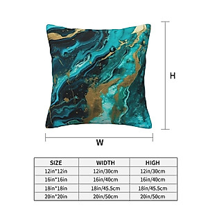 AdaNti Turquoise Blue Gold Marble Print Throw Pillow Cover Square Soft Cushion Cover Throw Pillow Case for Home Decor Living Room Bed Couch Car 20"x20"