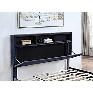 Furniture of America Halifax Modern Storage Fabric California King-Size Bed with USB for Bedroom, Guest Room Bed, Gray