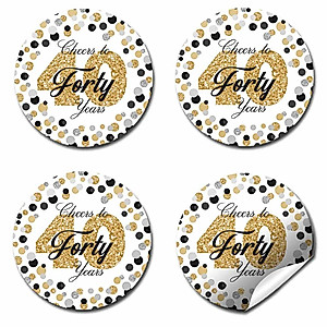 Cheers to 40 Years Party Sticker Labels, 40 2" Party Circle Stickers by AmandaCreation, Great for Party Favors, Envelope Seals & Goodie Bags