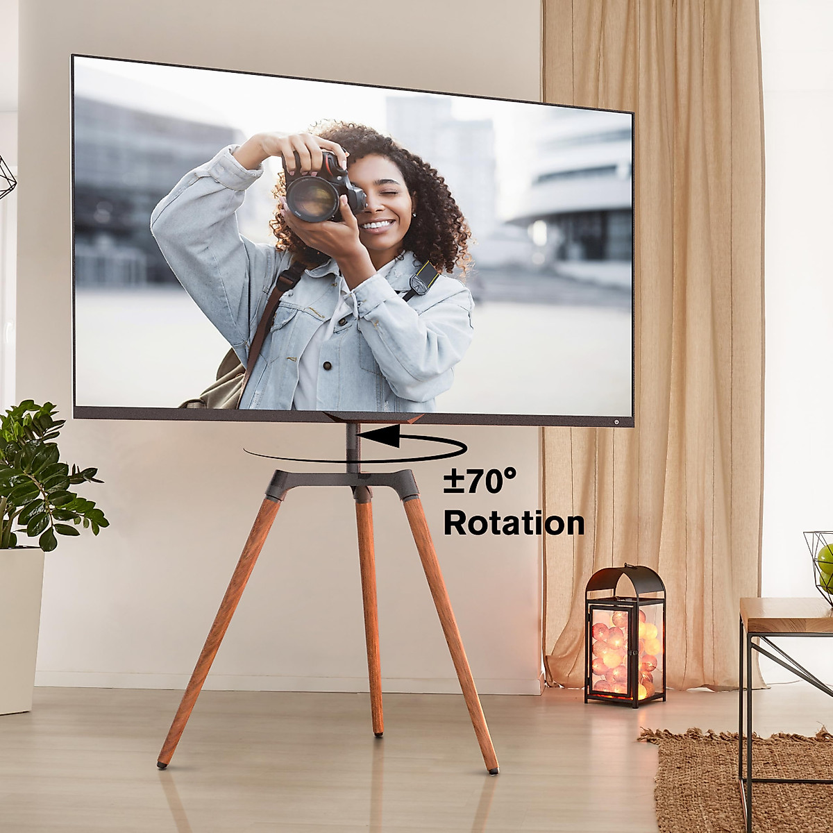 ProMounts Modern TV Floor Stand, Universal TV Mount with 90° Swivel, Corner TV Easel with Tripod Base for 47-72 Inches, LED LCD OLED Flat and Curved Screens