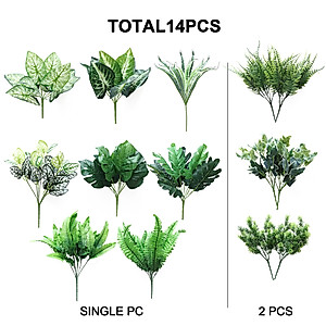 PARTY JOY 14 Bunches Fake Plants Outdoor, Fake Bushes UV Resistant Artificial Flowers Greenery Shrubs Faux Greenery for Outdoor Garden Patio Front Porch Yard Decor