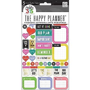 Happy Planner Stickers, 9-1/8" x 4-13/16", Everyday Reminders, Pack Of 5 Sticker Sheets