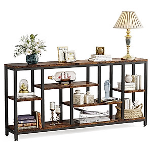 LITTLE TREE 70.9 inch Extra Long Console Sofa Table Behind Couch 3-Tier Industrial Narrow Entryway Hallway Accent Table for Living Room, Rustic Brown
