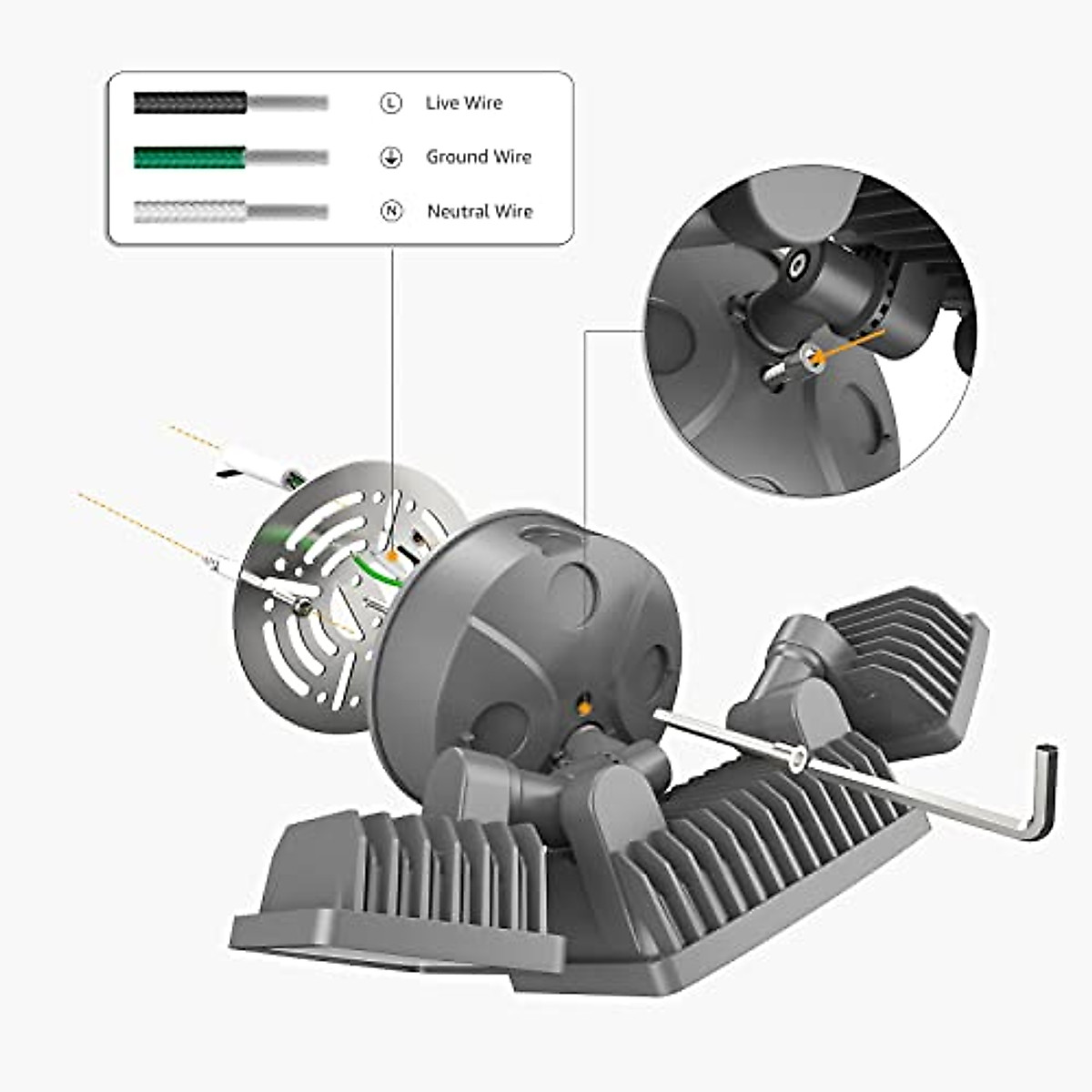 Onforu 55W LED Security Light, 5500LM Super Bright Outdoor Flood Light Fixture with 3 Adjustable Heads, IP65 Waterproof, 6500K White Wall Mount Exterior Security Light for Eave, Yard, Garden, Porch