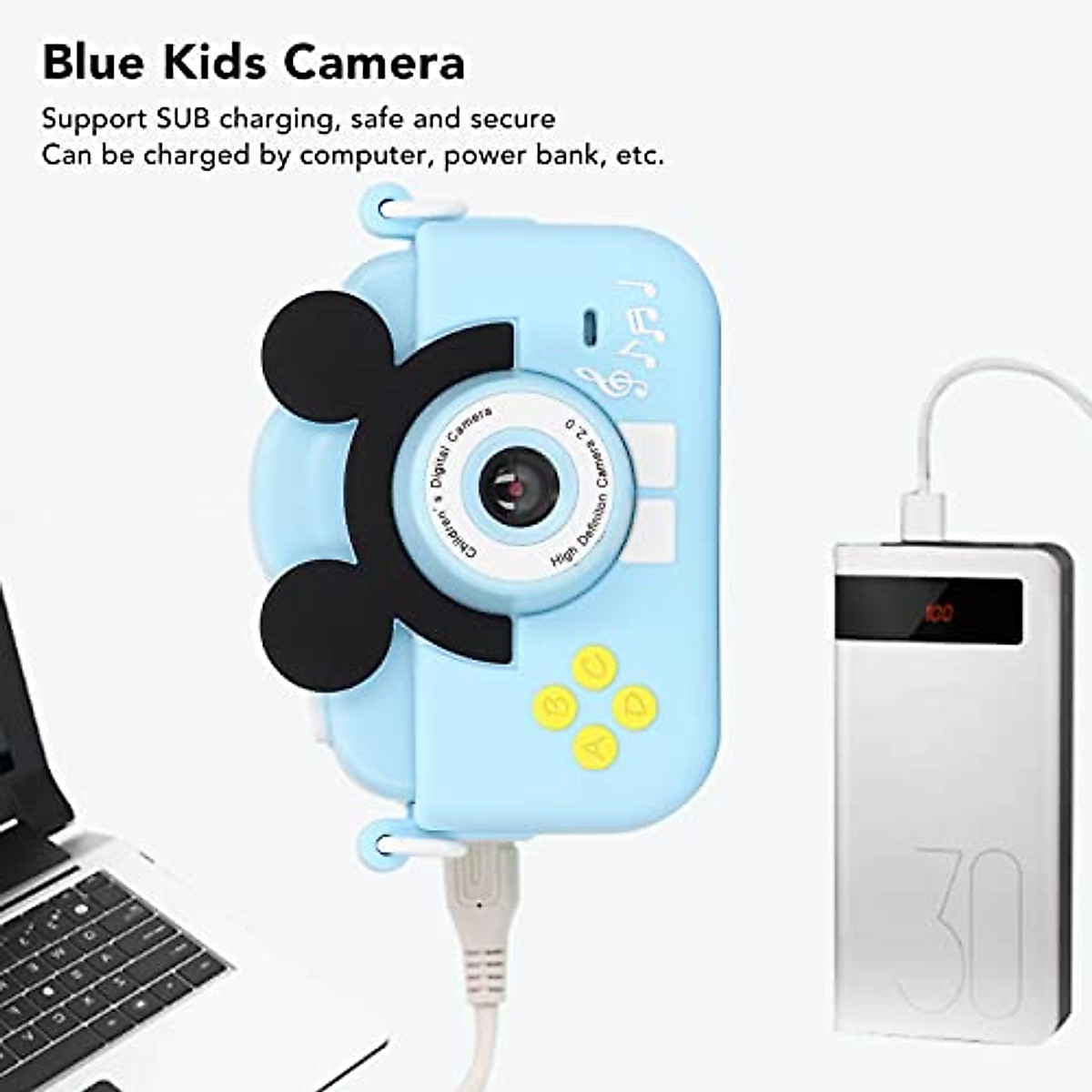 Kids Camera, Dual Camera 2000W High Definition Cute Cartoon Toddler Camera Multifunction with Lanyard for Home