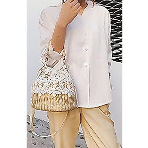 Straw Bags for Women Hand-woven Bucket Straw Bag Small Straw Tote Summer Beach bag