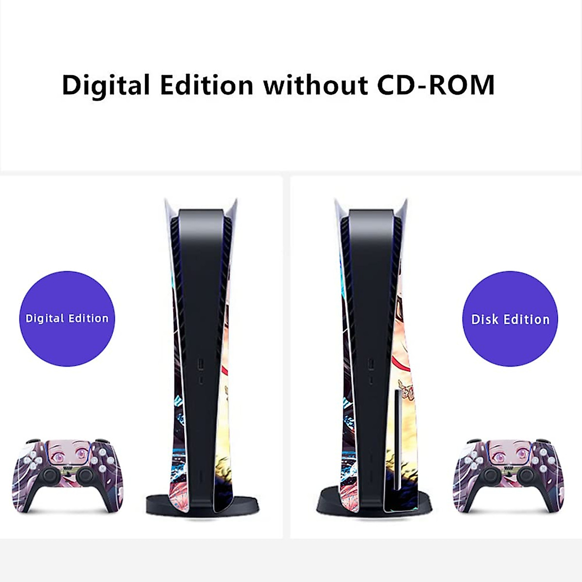 Protective & Decorative Cover Sticker for PS5, Anime Decal Skin for PS5 Console and Controllers Sticker, Durable, Scratch Resistant, Bubble-Free, Compatible with Playstation 5(Style A-Disk Edition)