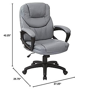 Office Star FL Series Faux Leather Manager's Adjustable Office Chair with Lumbar Support and Padded Arms, Charcoal Grey