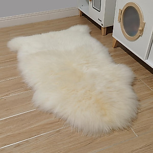 Kopal Sheepskin Rug 2x3 ft Genuine Australian Lambskin Area Rug for Bedroom Living Room Kid's Room, Super Soft and Fluffy, Single Pelt - White/Ivory