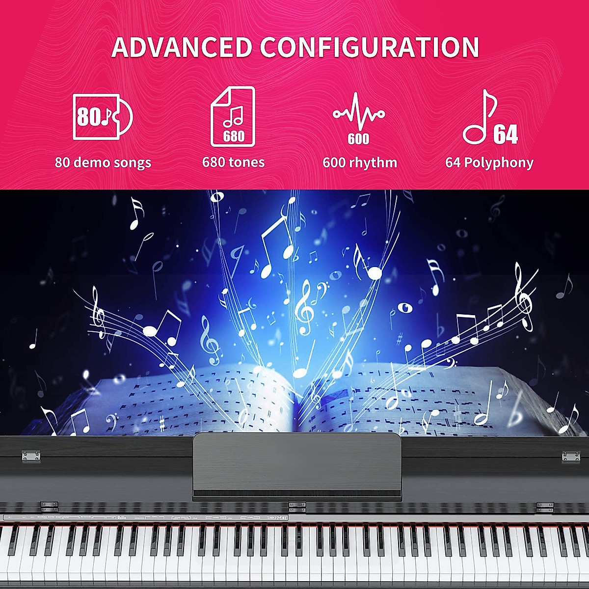 LAGRIMA LAG-800 88 Key Digital Piano Full Size Electric Keyboard w/Music Stand+Power Adapter+3-Pedal Board+Instruction Book+Headphone Jack for Beginner/Adults, Black(Piano Only)