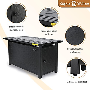 Sophia & William Propane Gas Fire Pit Table 45 Inch 50,000BTU Rectangular Outdoor Firepits for Outside Patio with Lid and Blue Fire Glass, Black