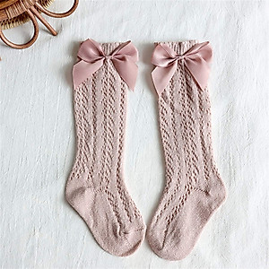 AYIYO Baby Girl Knee-High Socks Toddlers Bow Stockings Newborn Infant Princess Frilly Socks (Pink, 0-12 Months)