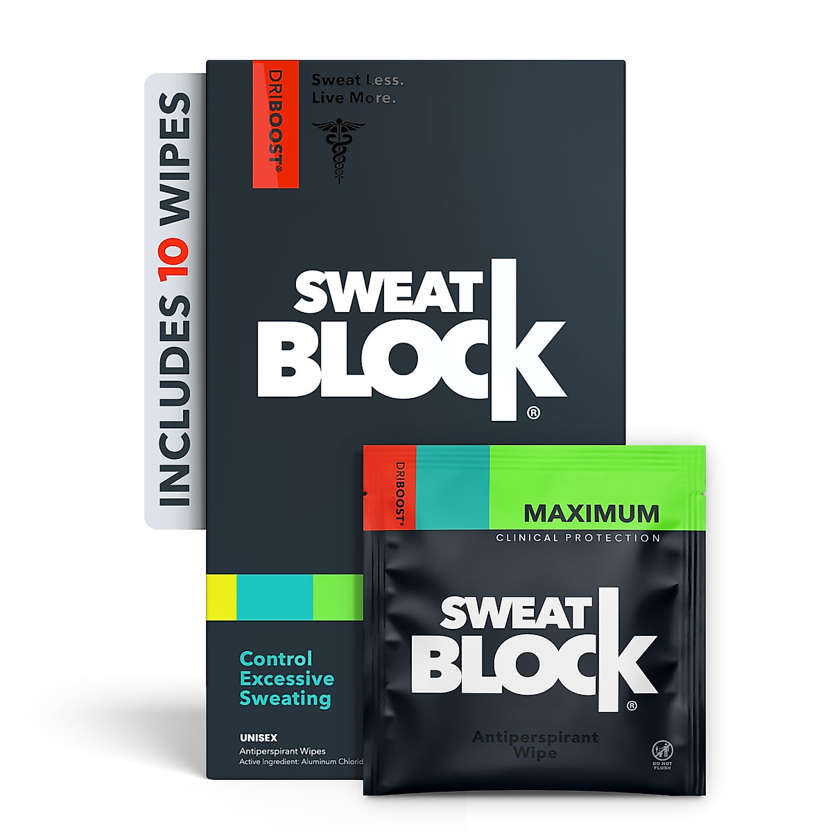 SweatBlock Max Clinical Antiperspirant for Men & Women | Armpit Anti Sweat Wipes for Excessive Sweating | Block Sweat for up to 7 days | 10 Wipes