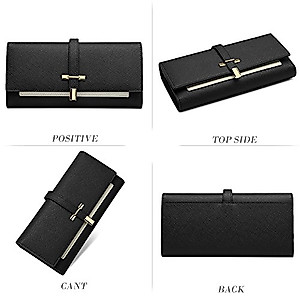 CLUCI Leather Wallet for Women Slim Designer Trifold Ladies Credit Card Holder Black