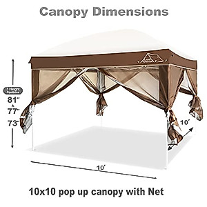 Camp Master Canopy Tent with Mosquito Netting, Outdoor 10x10 Pop-up Dome Canopy,Patio Tents for Parties,Quick Easy Setup Canopies with Waterproof Roof, Roller Bag, 4 sandbags (10 FT, Brown)