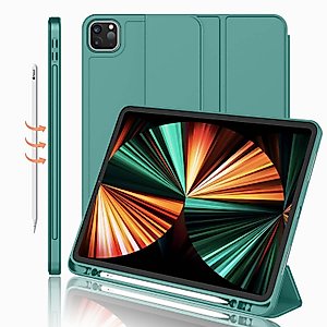 iMieet New iPad Pro 12.9 Case 2022(6th Gen)/2021(5th Gen) with Pencil Holder [Support iPad 2nd Pencil Charging/Pair],Trifold Stand Smart Case with Soft TPU Back,Auto Wake/Sleep(Forest Green)