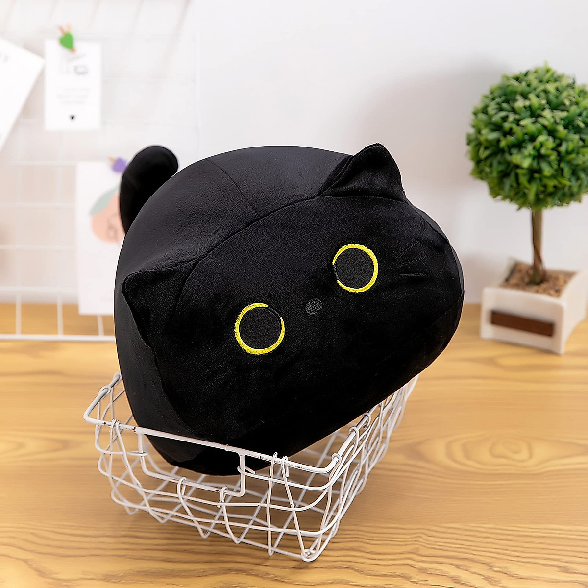 SteasMotai 15.7" 3D Black Cat Plush Toy Pillow, Soft Kawaii Kitten Stuffed Animal Cushion