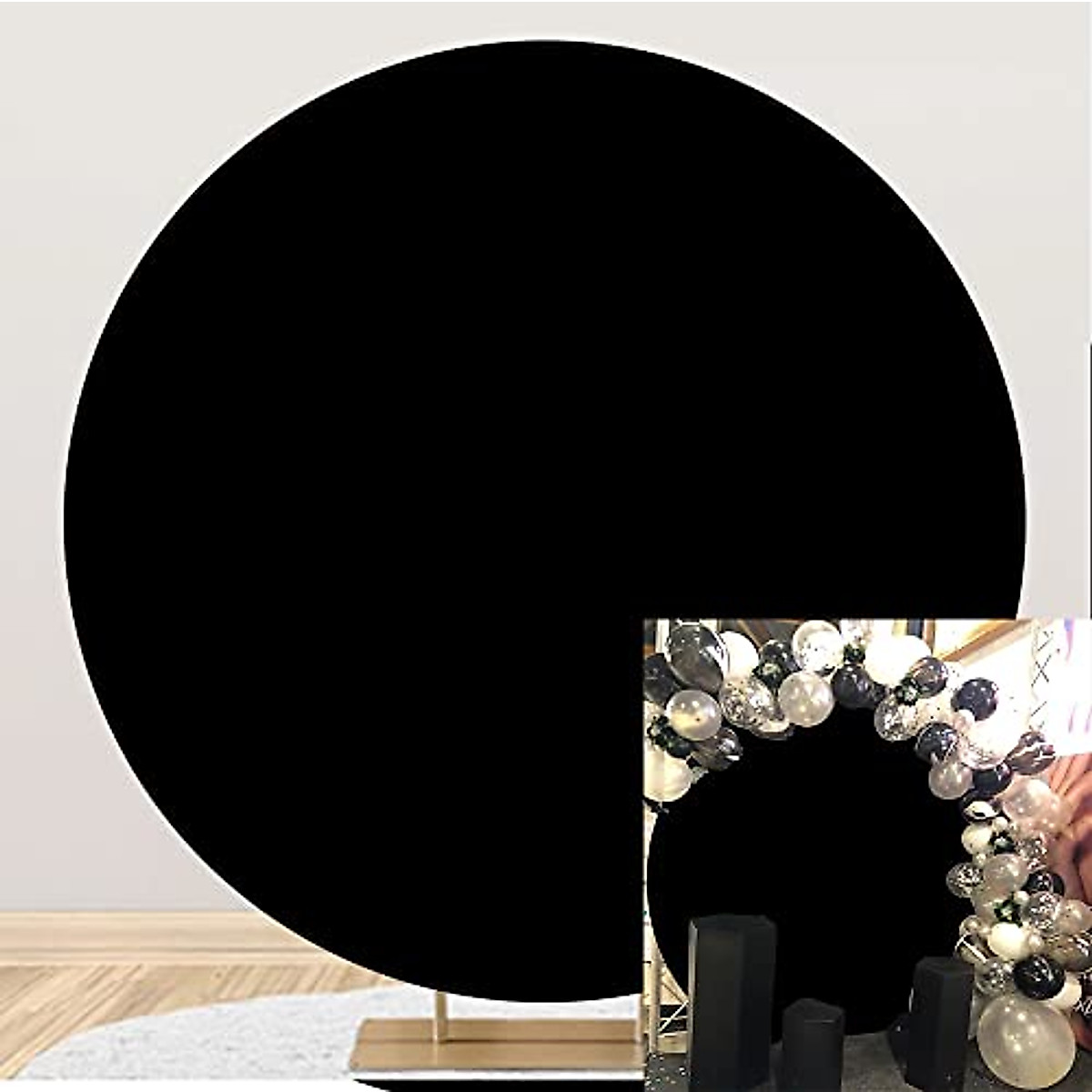 DASHAN Pure Black 7.2x7.2ft Polyester Round Backdrop Black Theme Photography Background Adult Men Boy Anniversary Party Birthday Party Banquet Activities Decoration Photo Booth Props Banner Supplies