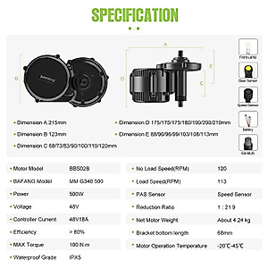 BAFANG BBS02B 36V/48V 500W Mid Drive Kit with Battery(Optional) 48V Ebike Motor with DIY LCD Display/Controller Electric Bikes Conversion kit for Mountain Bike(C18 Display,48V17.5AH Battery)