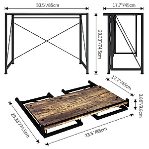 4NM 33.5" Small Folding Desk,Home Office Computer Desk Foldable Desk for Small Spaces,Space Saving Portable Desk Craft Table Study Writing Workstation Easy Assembly, Rustic Brown and Black