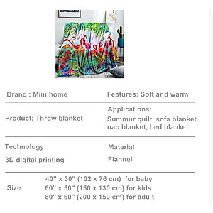Mimihome Flamingo Blanket,Tropical Leaves Flamingos Throw Blanket Warm Fleece Blanket for Sofa Couch Bed Chair,60x50 Inches, Pink Green White