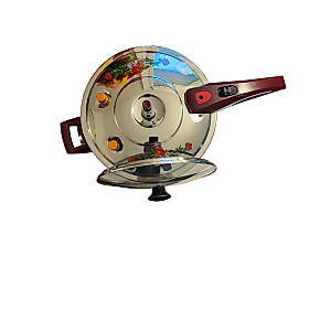 Stainless Steel Aluminum Pressure Cooker, 9.51 QT / 9 Liters, Floral Design