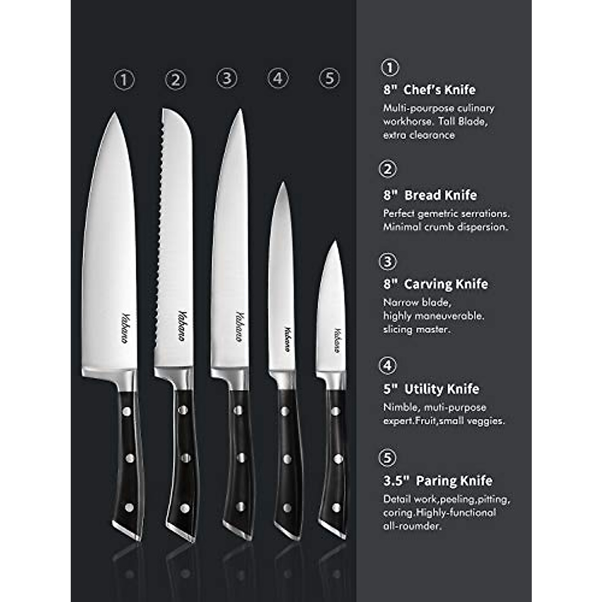 Kitchen Knife Set, 6-Piece Small Knife Set with Wooden Block, Super Sharp, High Carbon Stainless Steel Cutlery Knife Block Set