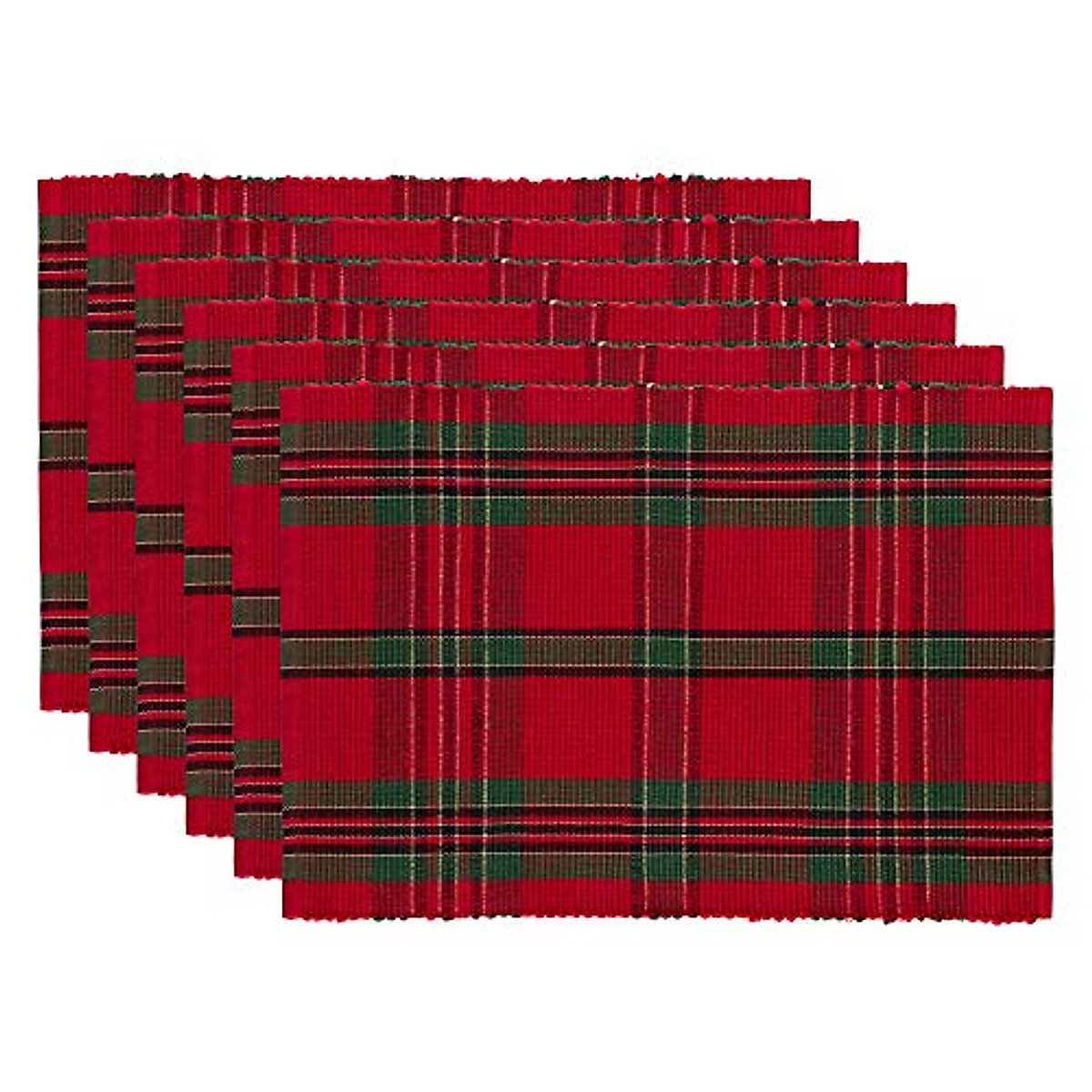 DII Farmhouse Christmas Plaid Dining Table & Kitchen Décor, Holiday Placemat Set, 13x19, Red & Green, 6 Count