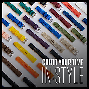 STUNNING SELECTION ALPINE Premium quality waterproof silicone watch band strap with quick release – Soft rubber black watch band 22mm - grey stitching