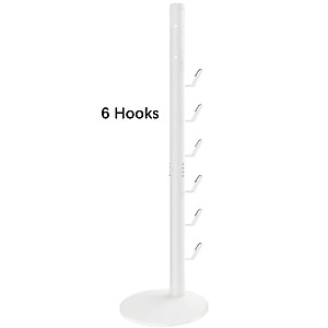 XIGOO Freestanding Vacuum Stand Holder Compatible with V15 Detect, V11 V10 V8 V7 V6 Cordless Vacuum Cleaners, Floor Docking Station Metal Organizer Bracket with 6 Hooks, White