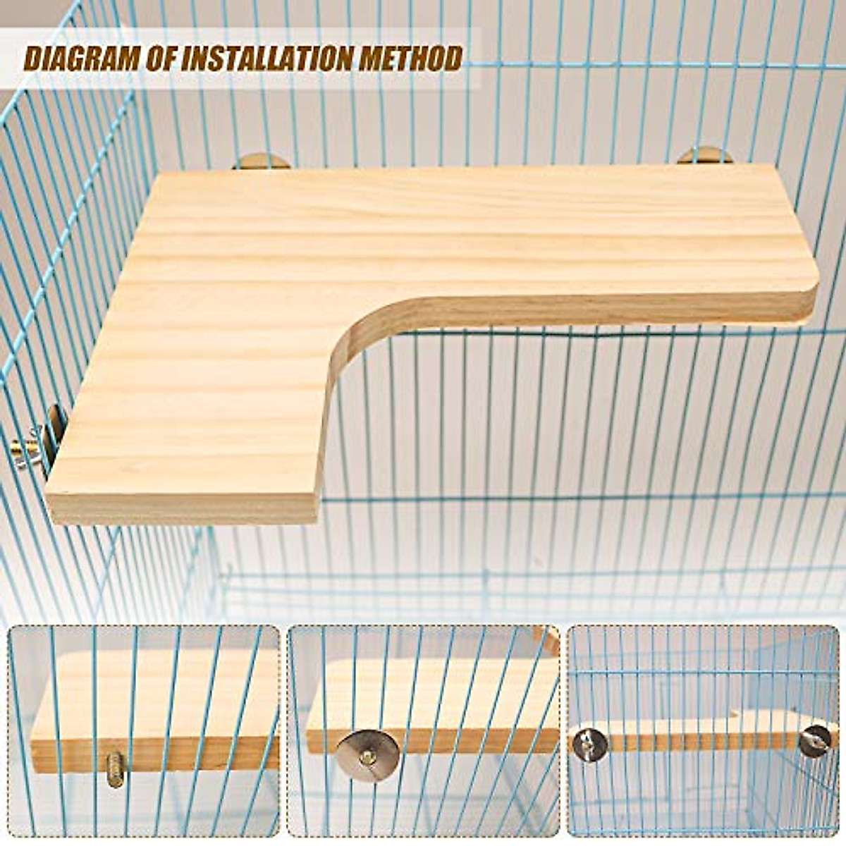 Squirrel Gerbil Chinchilla and Dwarf Hamster L-Shaped Pedal Wooden Platform, 3 Pieces of Natural Wooden Parrot Hamster Round Standing Board, Rat Activity Chinchilla Bird Cage Accessories (Style-1)