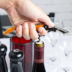 Pulltap's Double-Hinged Waiters Corkscrew, Wine Opener and Foil Cutter, Beer Bottle Opener, Orange
