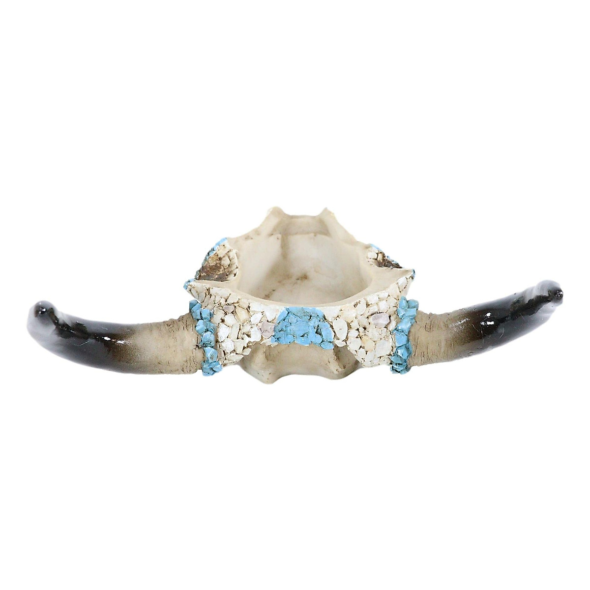Ebros Gift Western Southwest Steer Bison Buffalo Bull Cow Skull With Mosaic Turquoise and Red Aztec Sun Teardrop Gems Decorative Jewelry Trinket Box Figurine Accent Macabre Ossuary Accent