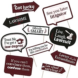 Funny Law School Grad Photo Booth Props - Future Lawyer Graduation Themed Party Decorations - Funny Photography Supplies - Selfie Props with Sticks - 10pcs
