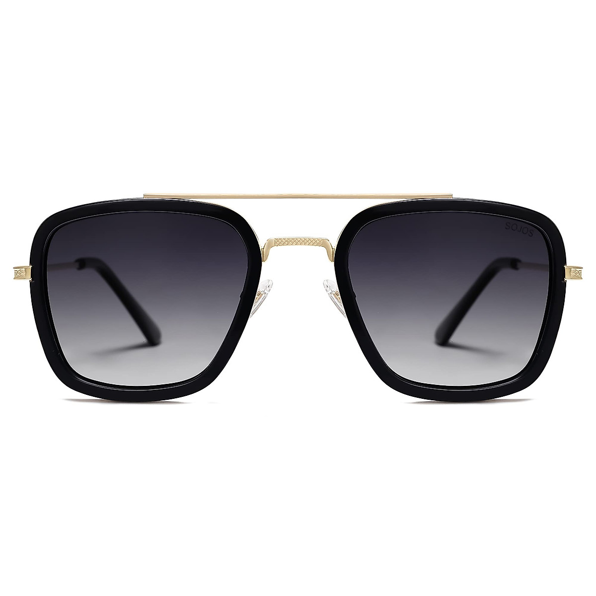 SOJOS Retro Square Polarized Sunglasses for Men Women Goggle Classic Alloy Frame HERO SJ1126 with Gold Frame/Black Rim/Gradient Grey Lens
