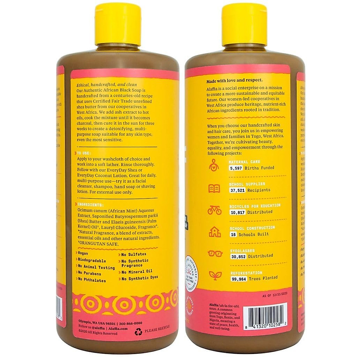 Alaffia Authentic African Black Soap Variety 2-Pack – All-In-One Liquid Soap, Travel-Size Eucalyptus Tea Tree + Full-Size Rosewater Peony Body Wash, Face Wash, Shampoo, Shaving Soap