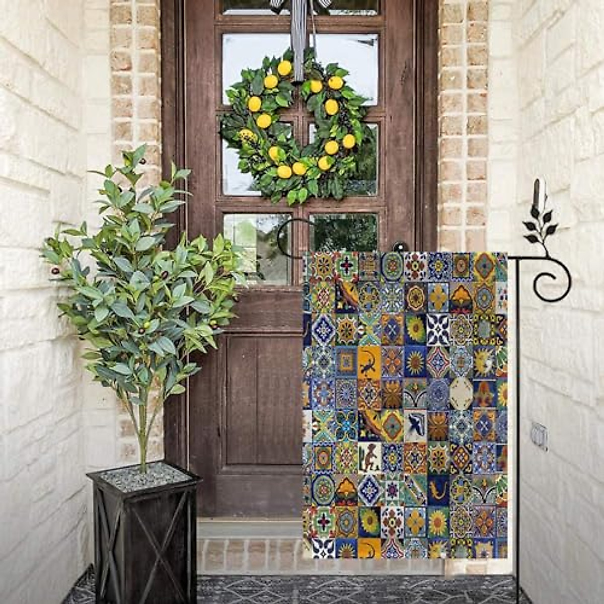 Double-sided garden flag Mexican Talavera Tiles Boho Print Outdoor Flag Garden Flag Yard Outdoor Decoration （12×18in）.