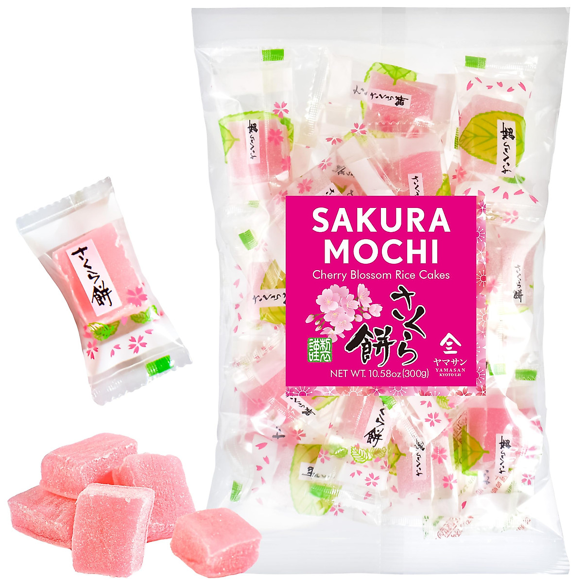 YAMASAN KYOTO UJI Japanese Sakura Mochi Candies -Real Traditional Cherry blossom Rice Cakes- Aromatic Flavor of Japanese Spring Soft and Chewy Texture Individually Wrapped 300g/10.58oz