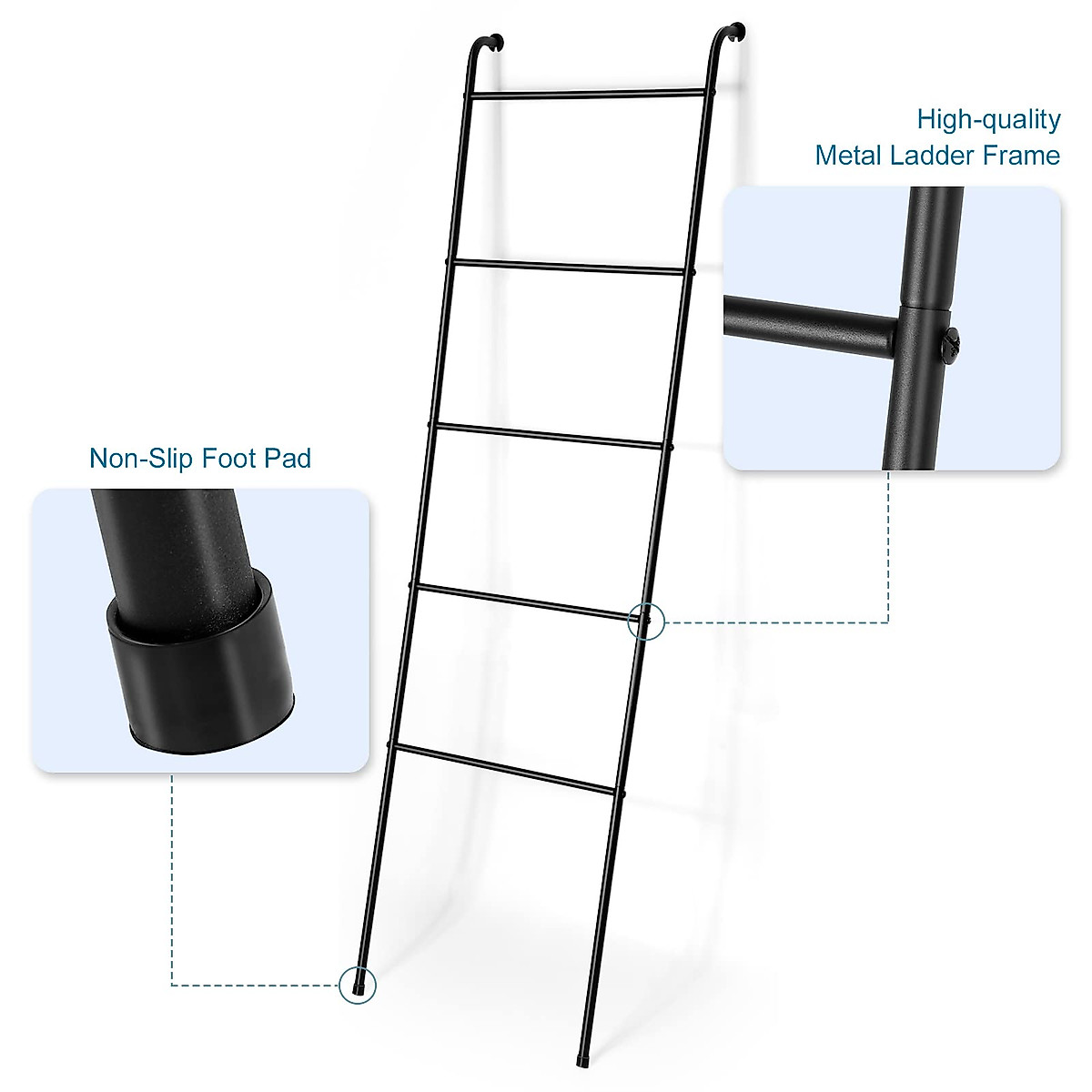 Metal Blanket Ladder Set of 2 Black Blanket Ladders for The Living Room Towel Ladder Rack Holder for Bathroom Bedroom (Black)